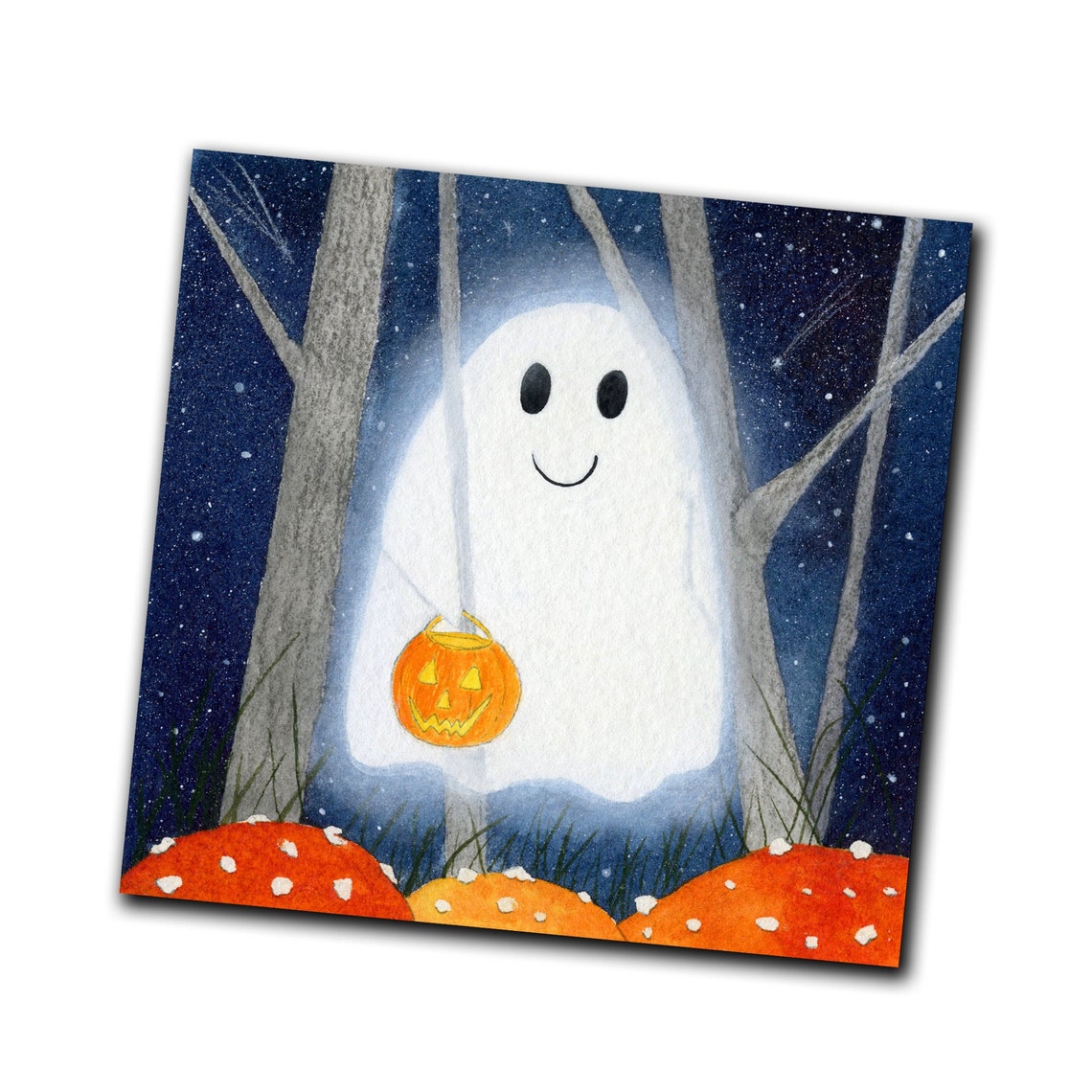 Cute Woodland Ghost Greetings Card Illustrated by Kris - Etsy