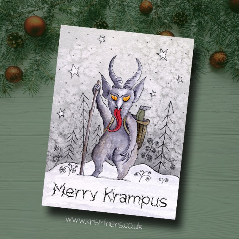 Merry Krampus Christmas Card Illustrated by Kris Miners - Etsy