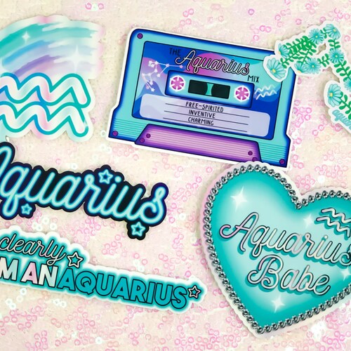 Aquarius Sticker Zodiac Sticker Floral Aquarius Sticker | Etsy