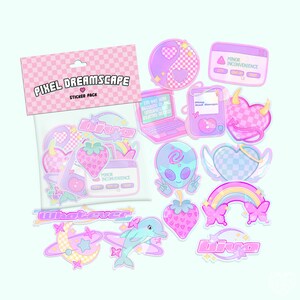 13 Pack Pixel Dreamscape Sticker Pack, Cute Y2K Stickers Set, Pastel ...