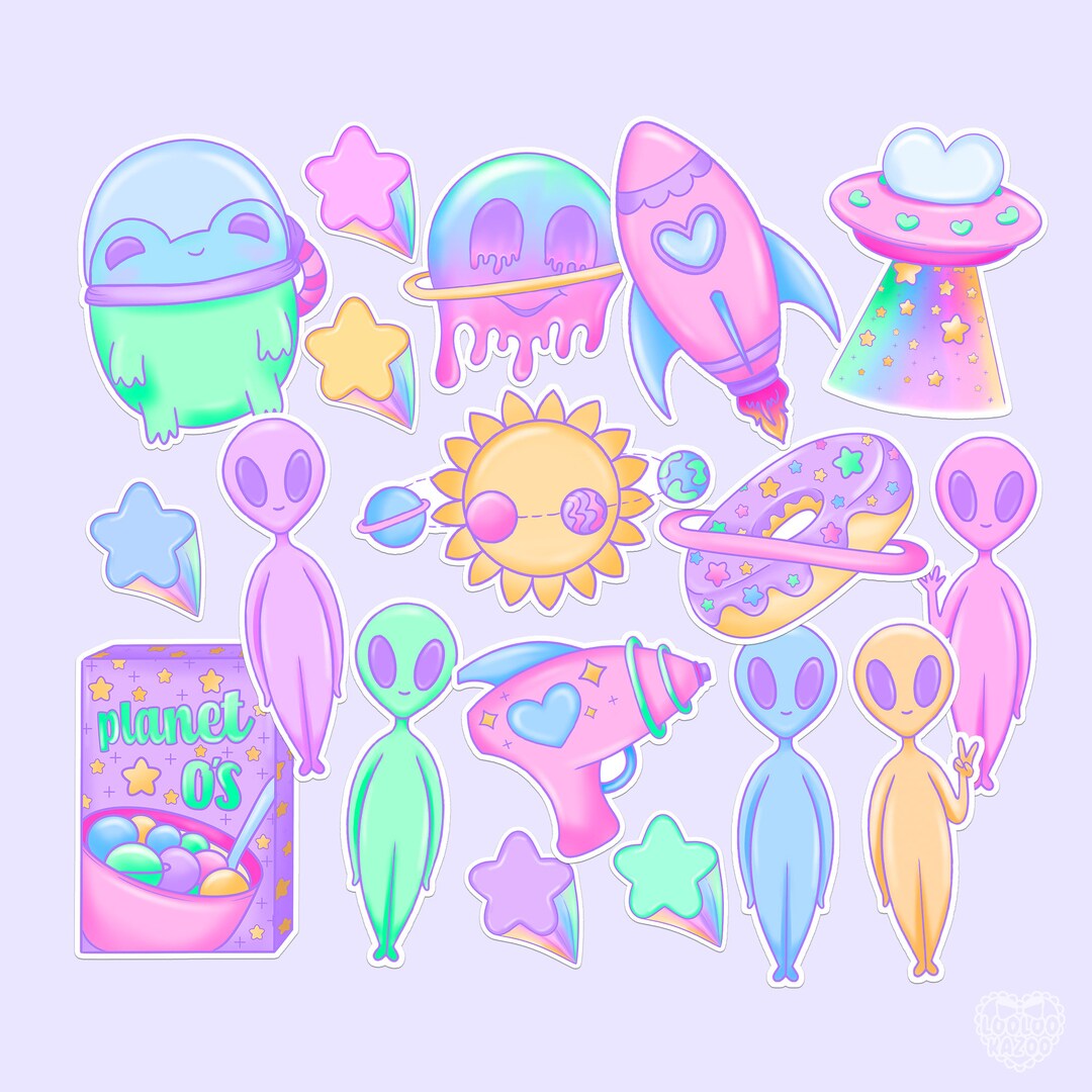 18 Pack Pastel Galaxy Sticker Pack, Kawaii Space, Holographic or Matte ...