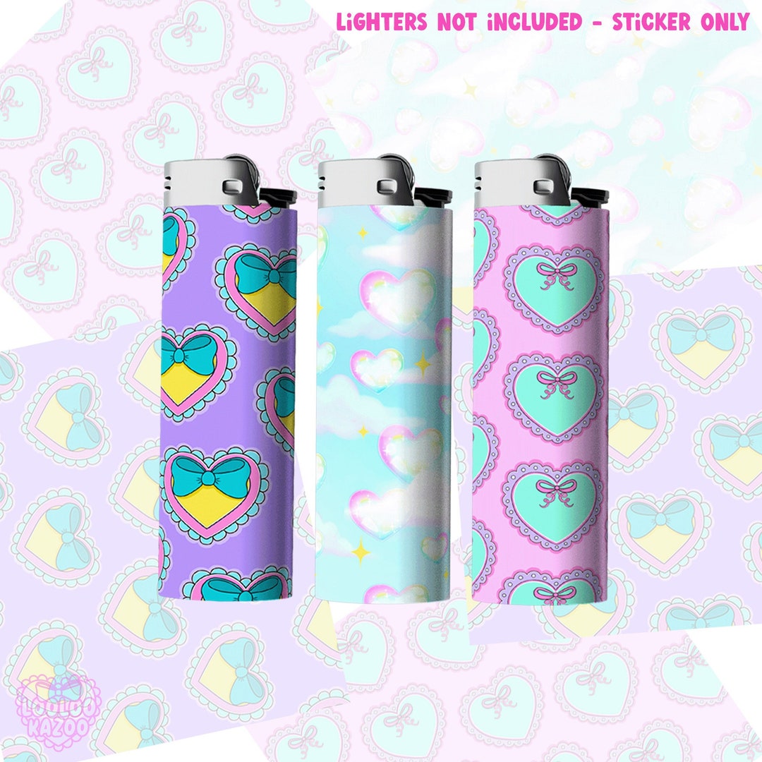 Kawaii Pastel Hearts Lighter Sticker Wraps, Cute Smoking Accessories ...