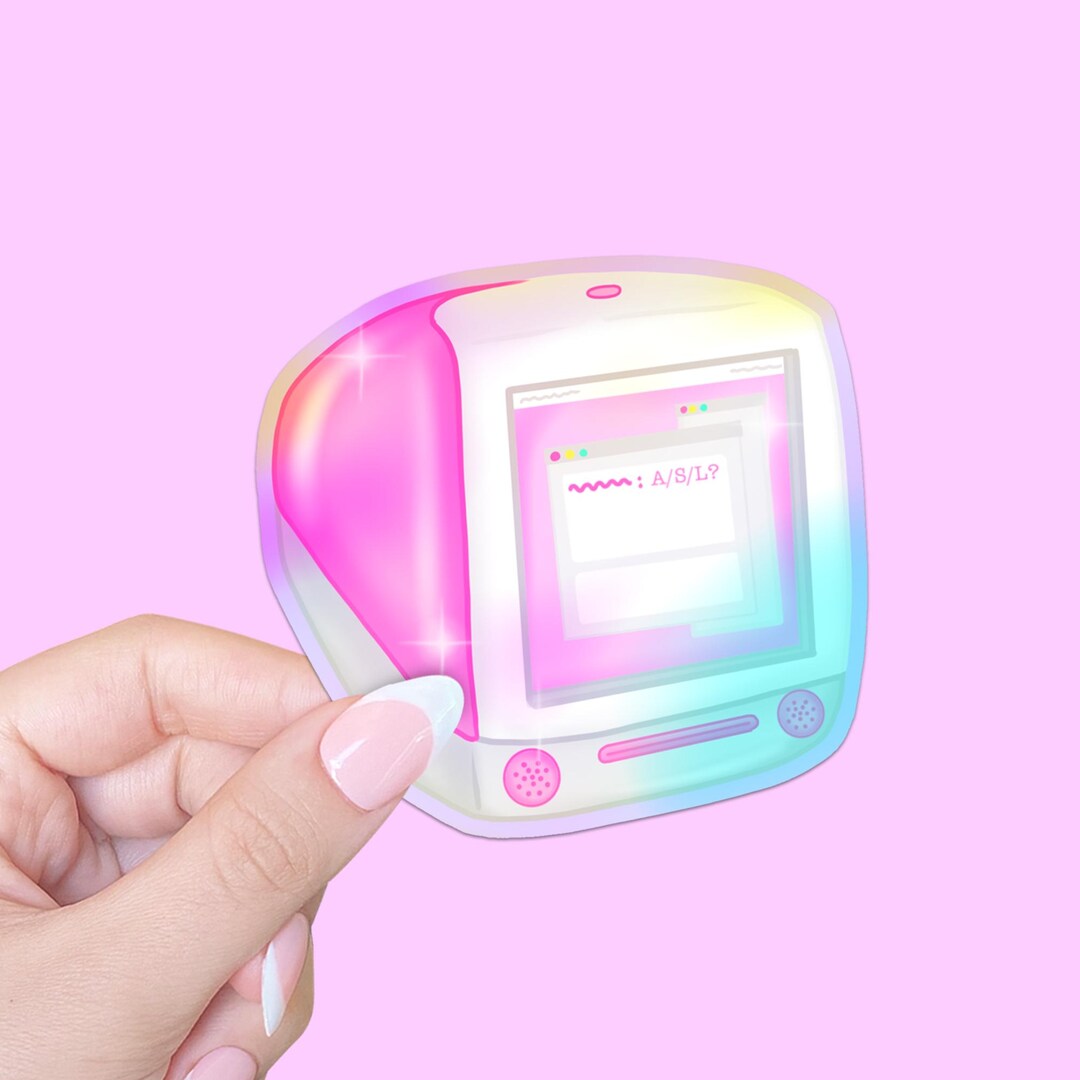 Y2K Desktop Computer Holographic Vinyl Die Cut Sticker, Girly Aesthetic ...