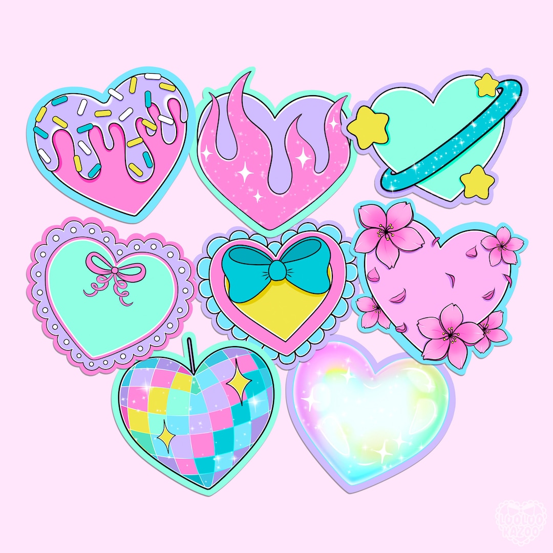 8 Pack Whimsy Hearts Vinyl Sticker Pack, Holographic or Matte Stickers ...