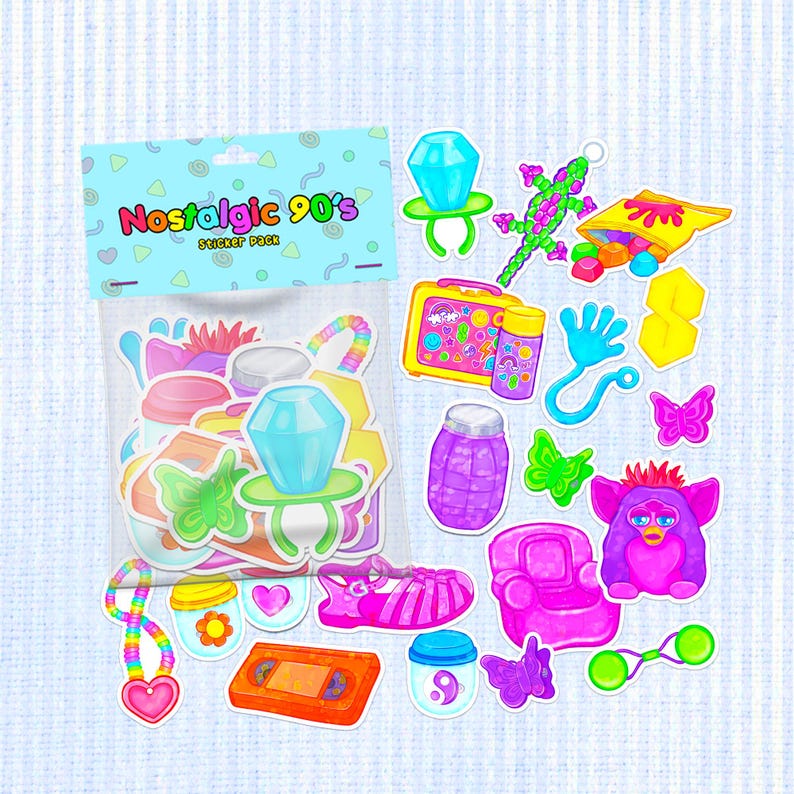 19 Pack 90s Nostalgia Sticker Pack, Holographic or Matte Vinyl Sticker ...