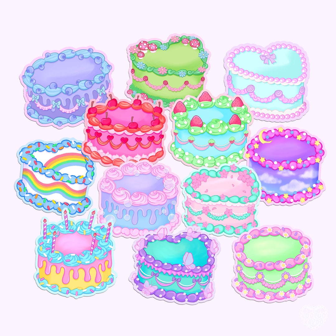 12 Pack Adorable Cakes Sticker Pack, Holographic or Matte Vinyl Sticker ...