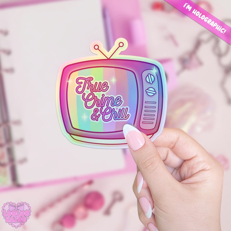 True Crime & Chill Vintage TV Holographic Vinyl Die Cut - Etsy