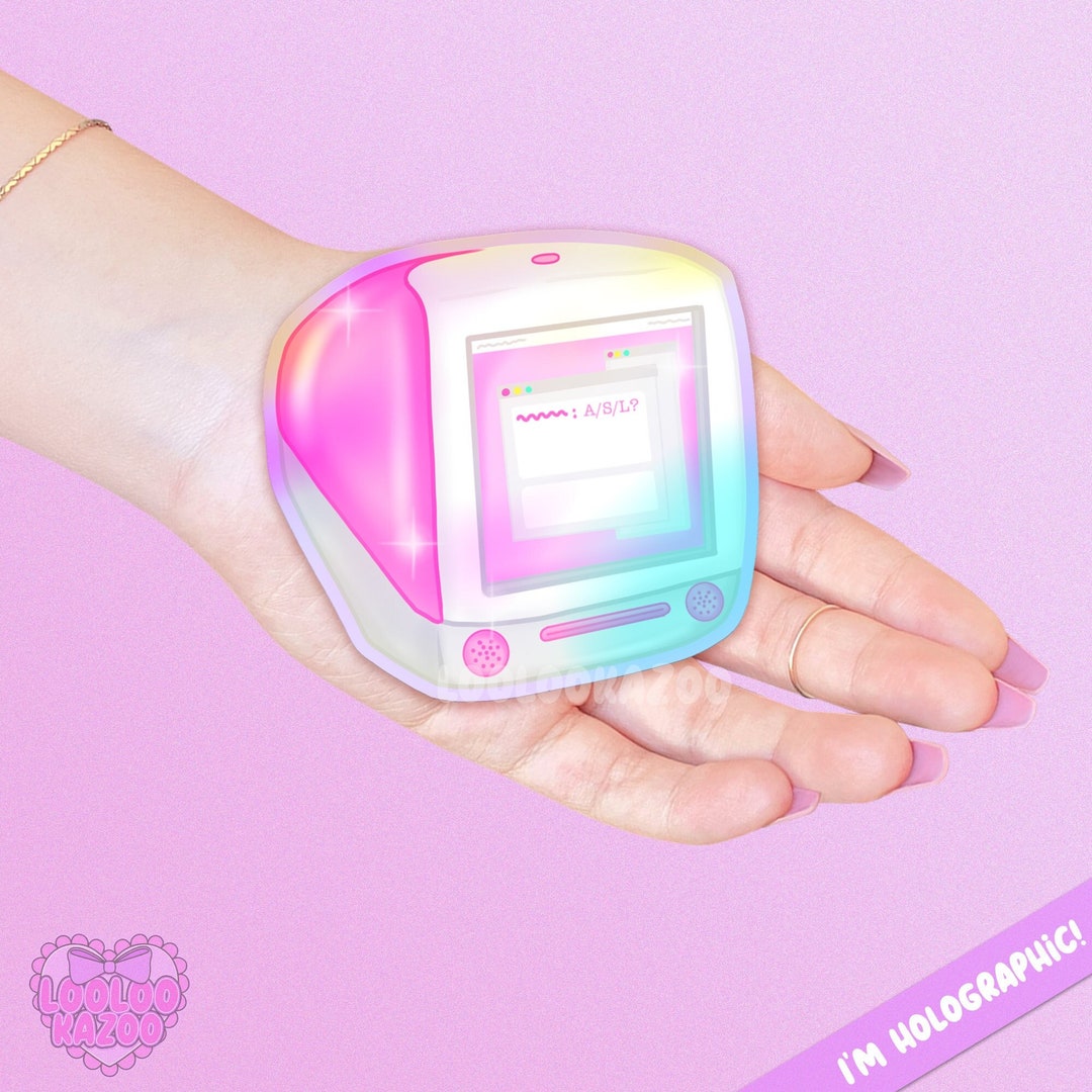 Y2K Desktop Computer Holographic Vinyl Die Cut Sticker, Girly Aesthetic ...