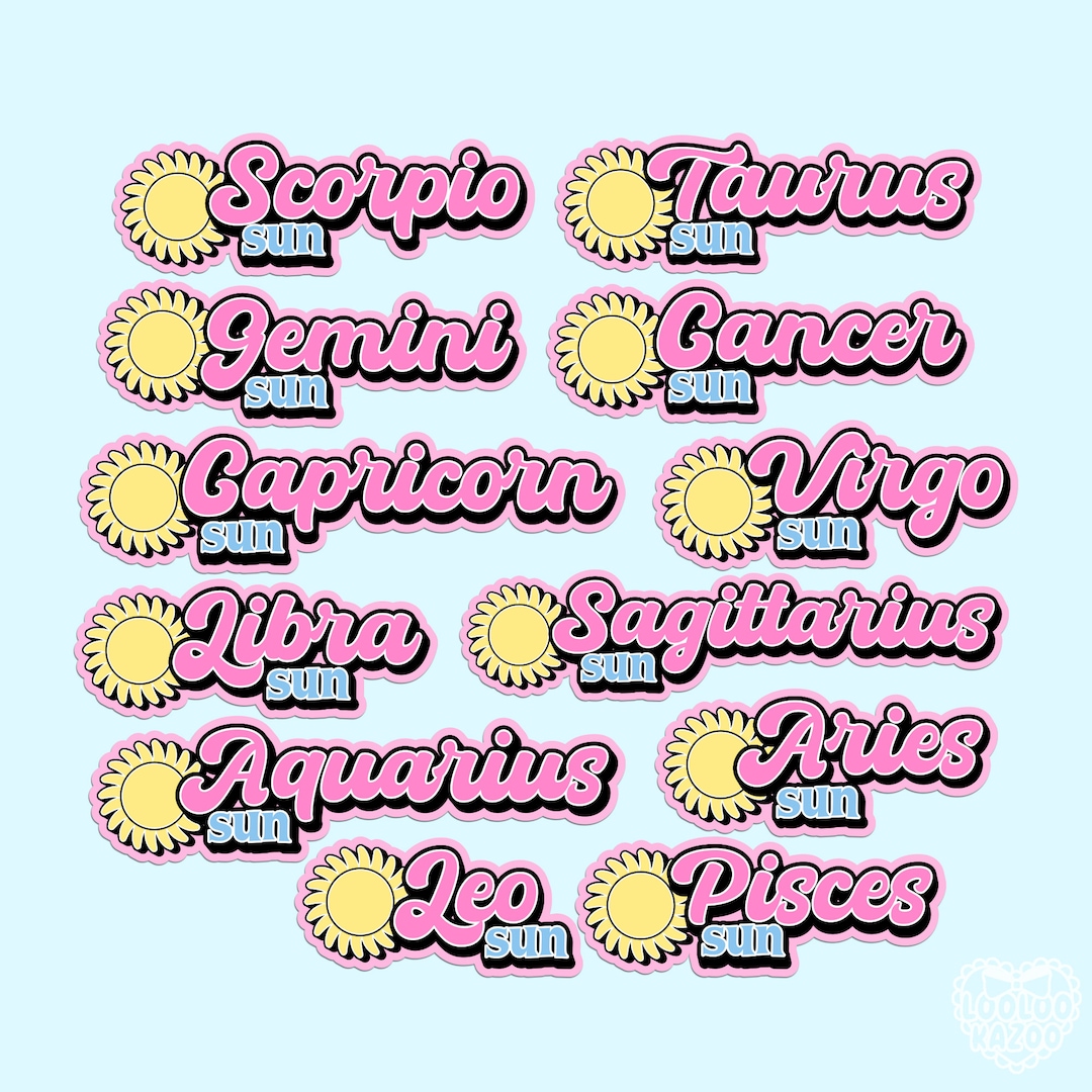 Sun Sign Zodiac Sign Sticker, Sun Moon Rising, Astrology Gifts, Cute ...