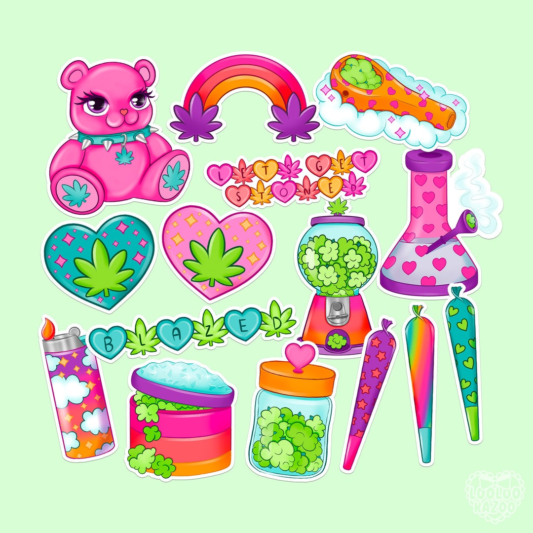 15 Pack Neon Stoner Sticker Pack, Holographic or Matte Aesthetic Vinyl ...