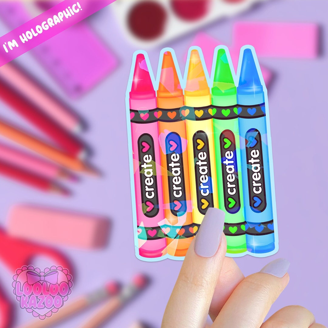 Holographic Crayons Vinyl Die Cut Sticker, Retro Kidcore Rainbow ...