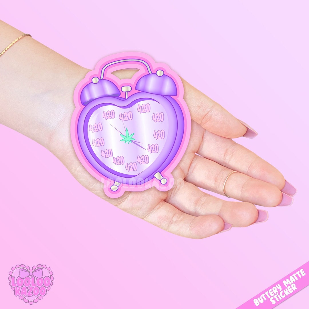 420 Alarm Clock Matte Vinyl Sticker, Kawaii Stoner Girl, Girly Smoking ...