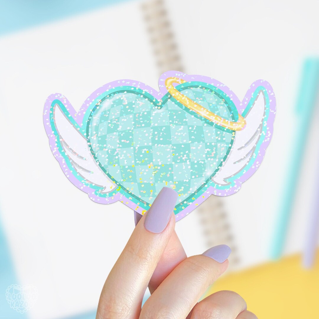 Holographic Angel Heart Vinyl Sticker, Decorate Your Journal, Planner ...