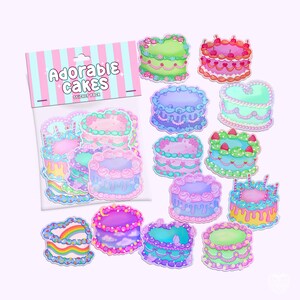 12 Pack Adorable Cakes Sticker Pack, Holographic or Matte Vinyl Sticker ...