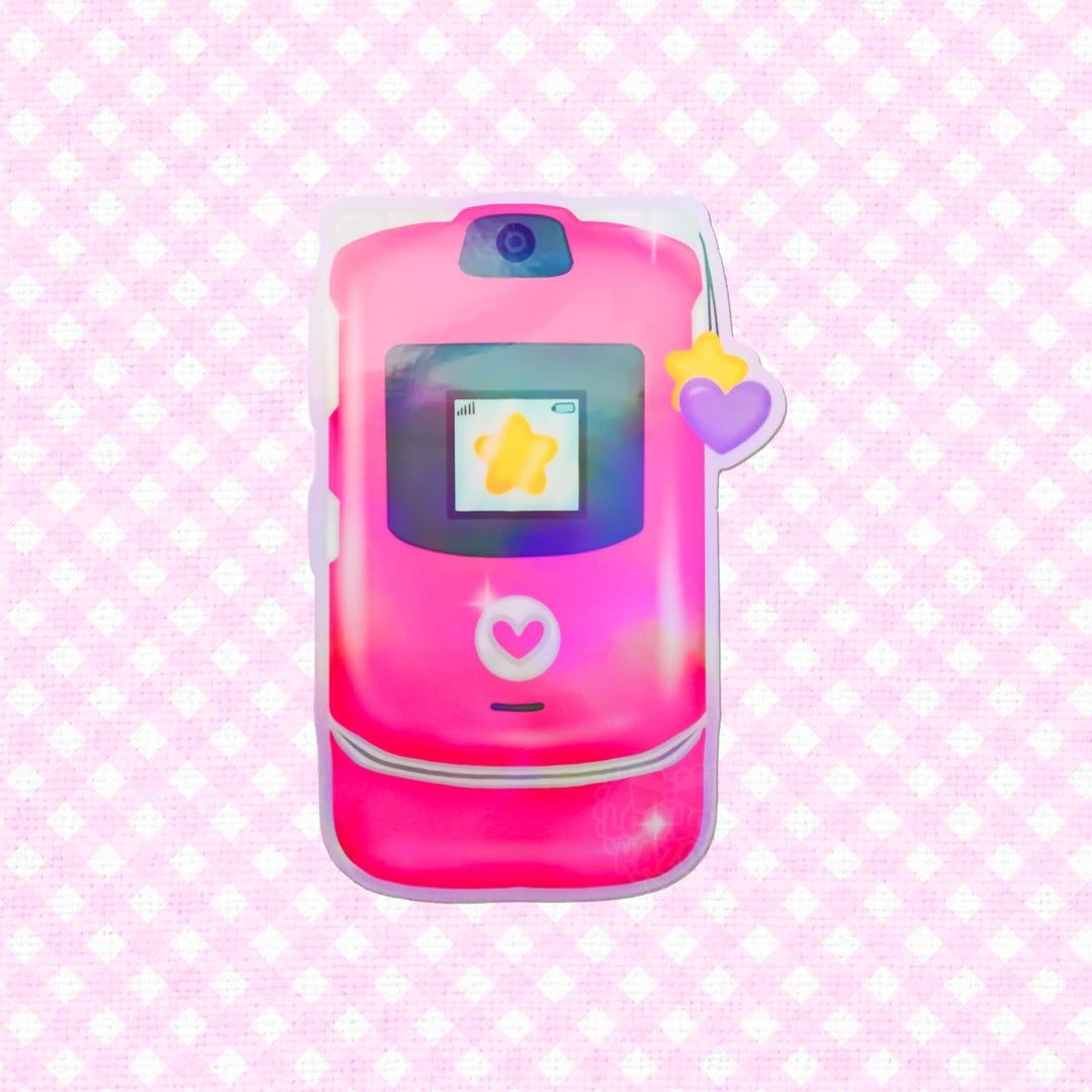 Y2K Pink Phone Holographic Vinyl Die Cut Sticker, Girly, Kawaii, Y2K ...