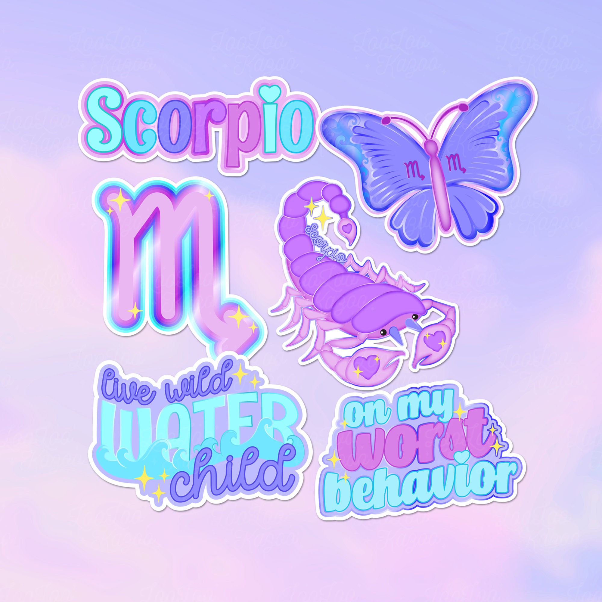 Scorpio Zodiac Sign Vinyl Sticker Pack Aesthetic Stickers Etsy