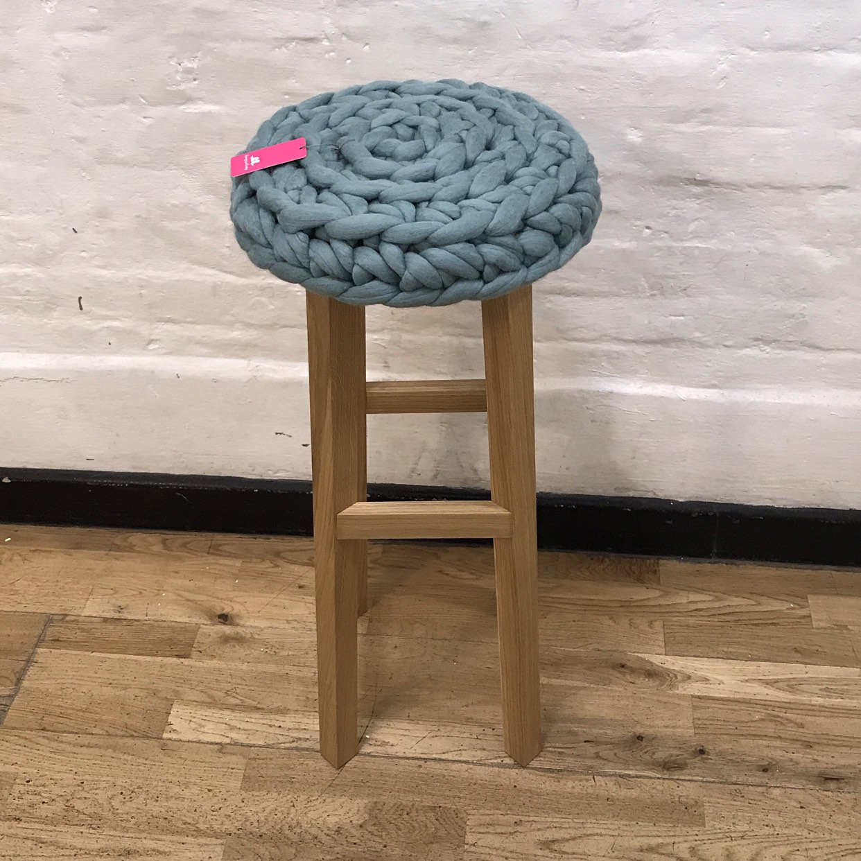 Chunky Knit and Hand Made Solid Oak Rebecca Bar Stool Tall Merino Wool ...