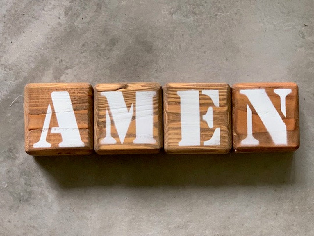 AMEN White on Wood Vintage Blocks - Etsy