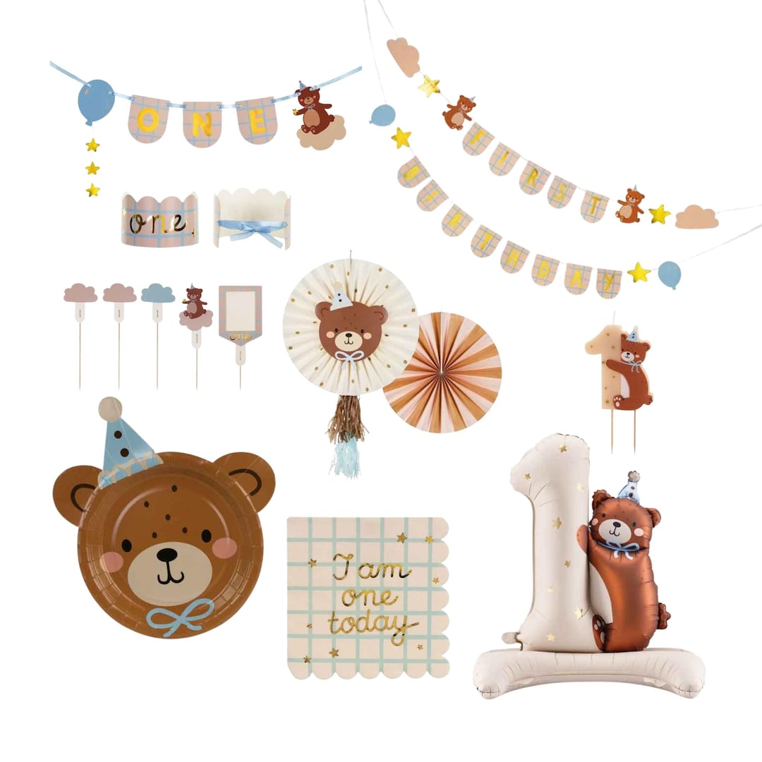 Teddy Bear 1st Birthday Decorations, One Bunting, One Today, First ...