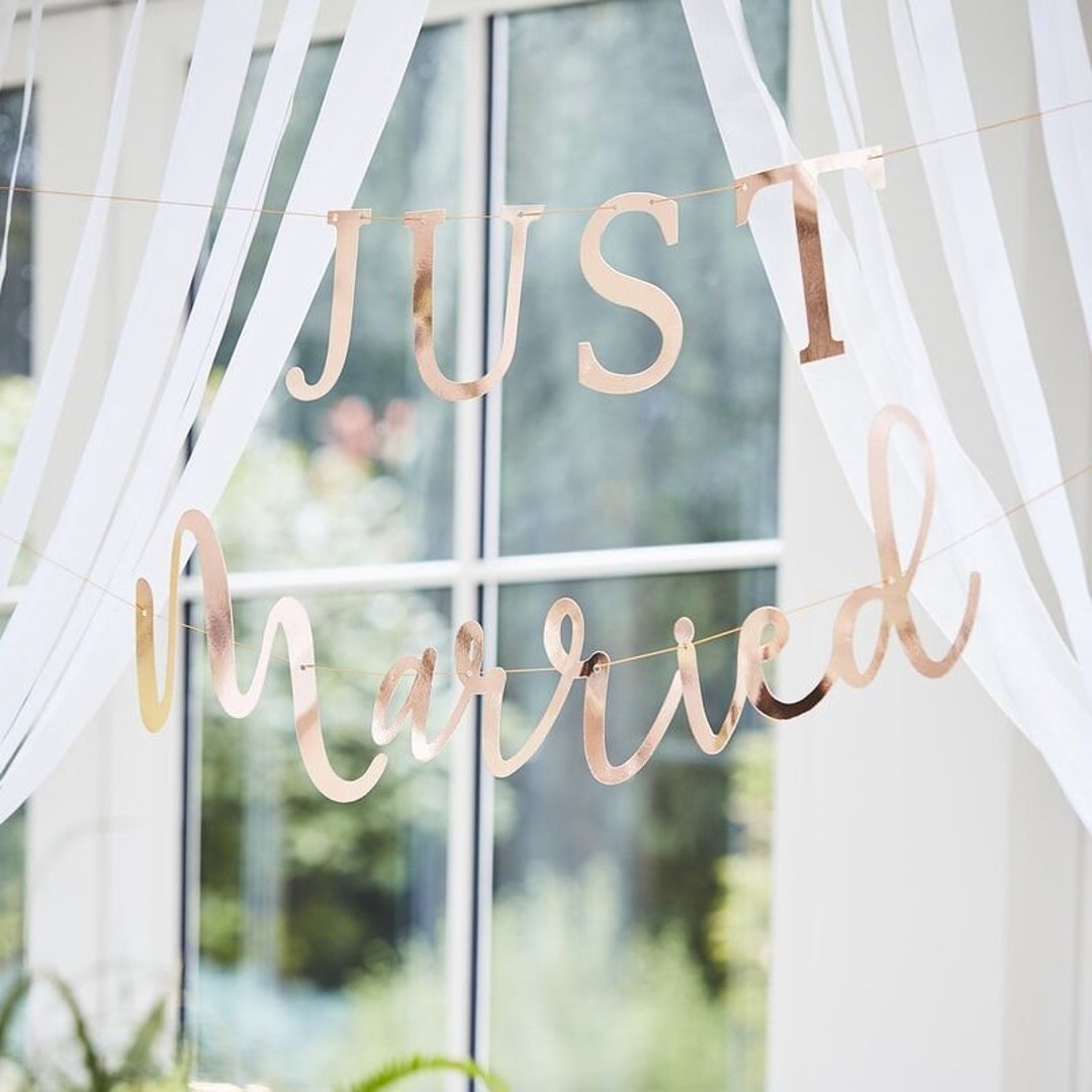 Rose Gold Just Married Sign, Just Married Banner, Top Table Decor, Rose ...