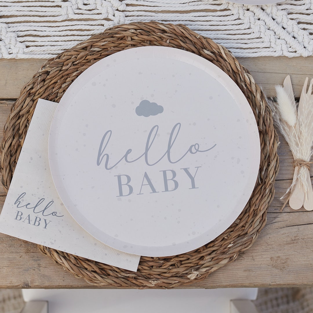 8 Hello Baby Shower Plates, Neutral Baby Shower, Eco Friendly Baby ...