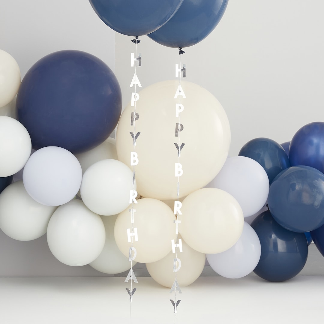 5 Silver Happy Birthday Balloon Tails, Silver Balloon Strings, Silver ...