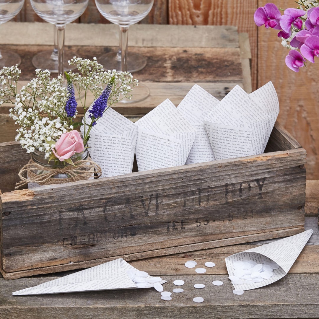 10 Newspaper Print Confetti Cones, Rustic Confetti Envelope, Newspaper ...