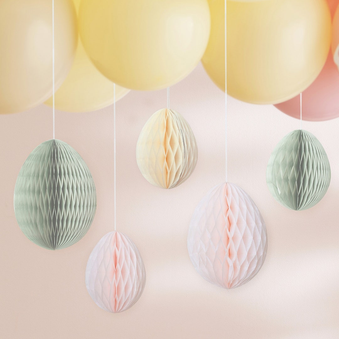 5 Pastel Honeycomb Hanging Easter Egg Decorations, Easter Party ...