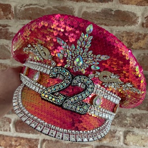 Pink Birthday Rhinestone Hat, Captain Hat, Birthday Hat, Milestone ...