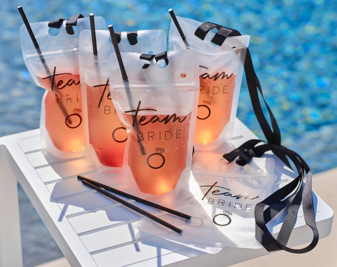 6 Team Bride Hen Party Drink Pouch With Straw and Lanyard, Bachelorette ...