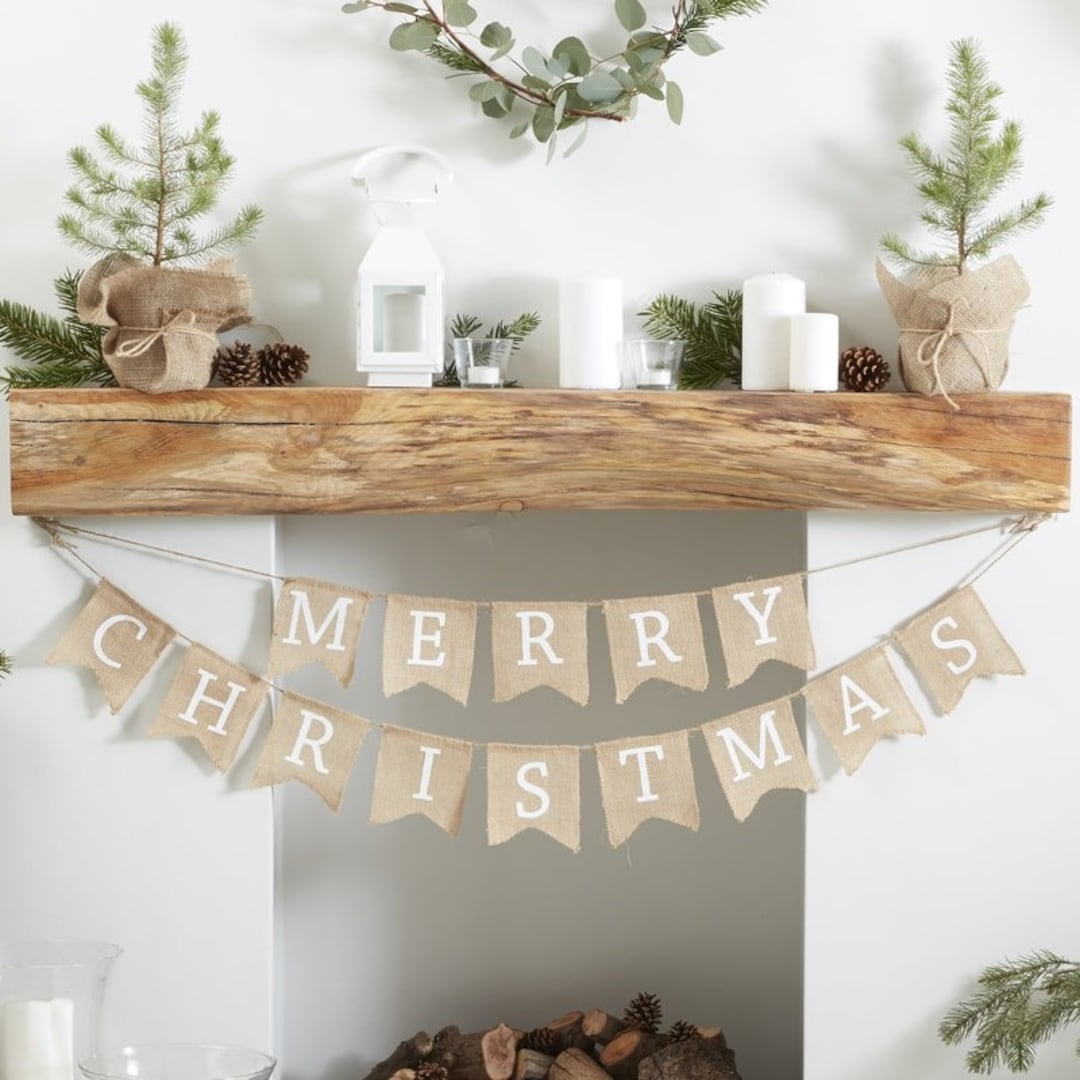 Merry Christmas Hessian Burlap Bunting, Rustic Christmas Garland ...