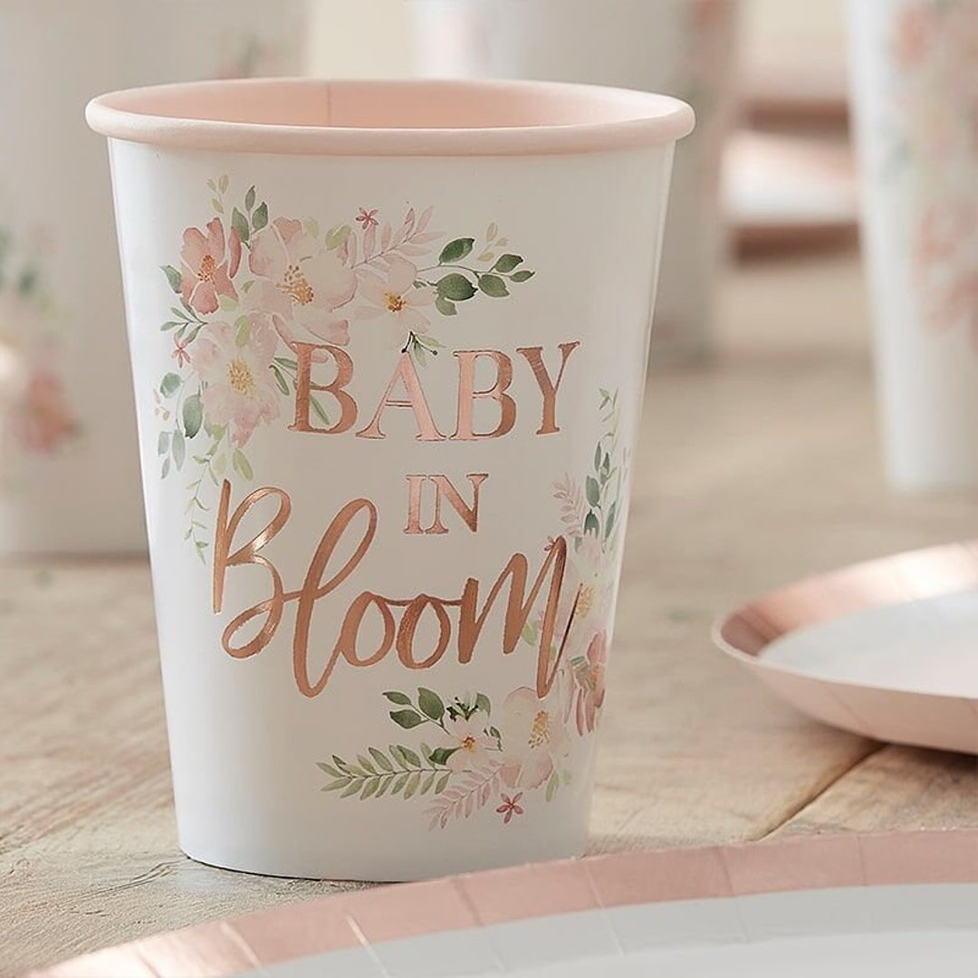 8 Baby in Bloom Baby Shower Cups, Rose Gold Baby Shower Decorations ...