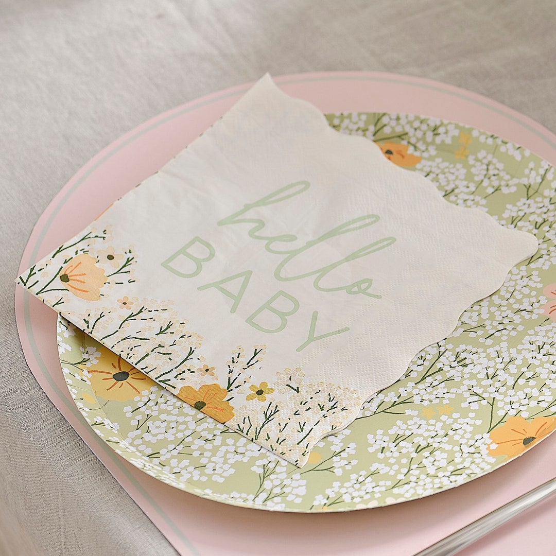 16 Hello Baby Floral Baby Shower Napkins, Floral Baby Shower, Gender ...