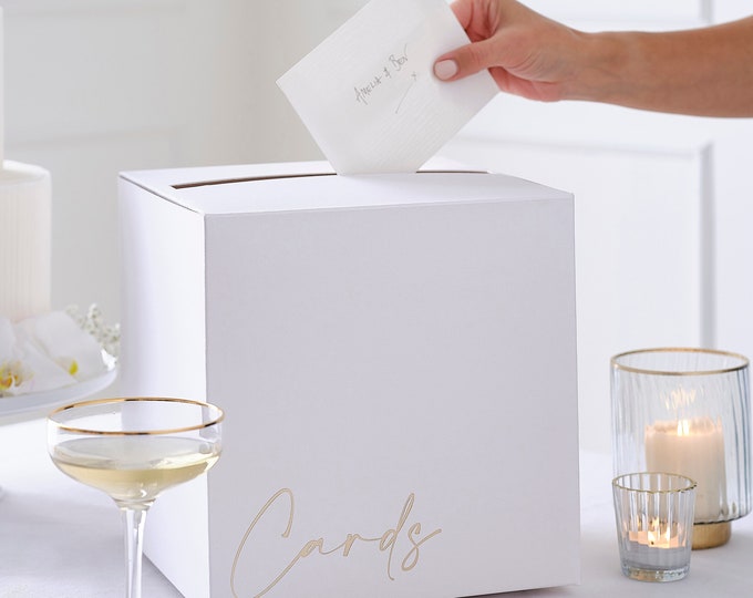 Gold Wedding Post Box, White Wedding Card Box, Gold Cards Box ...