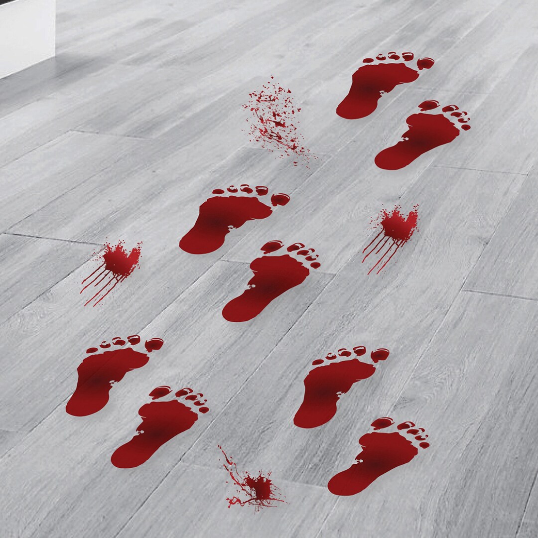 Red Blood Splatted and Footprint Floor Stickers, Halloween Party ...