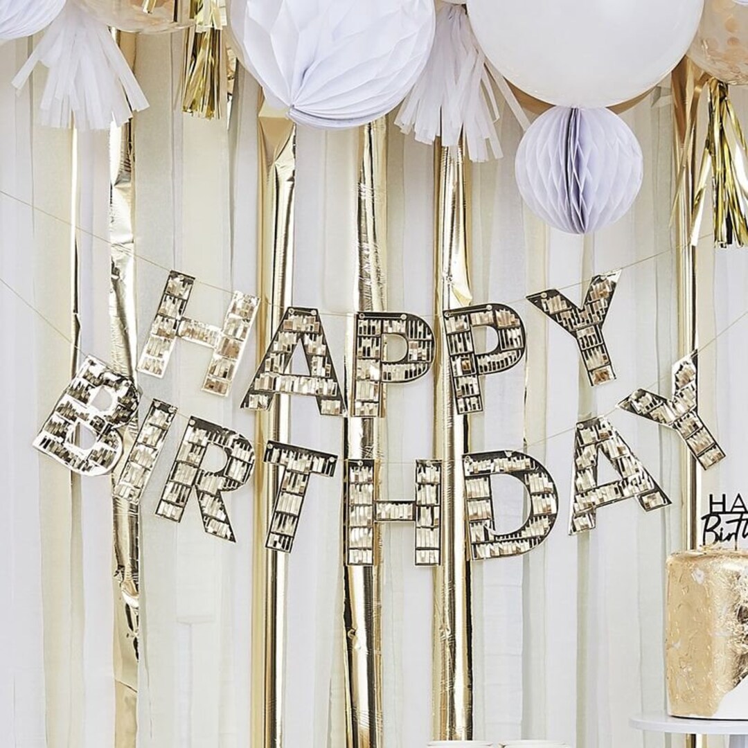 Gold Fringe Happy Birthday Banner, Gold Birthday Bunting, Gold Birthday ...