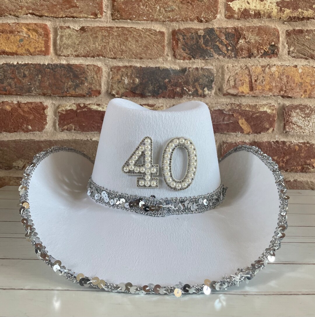 White Birthday Cowboy Hat, 40fest, Festival Hat, Birthday Hat ...
