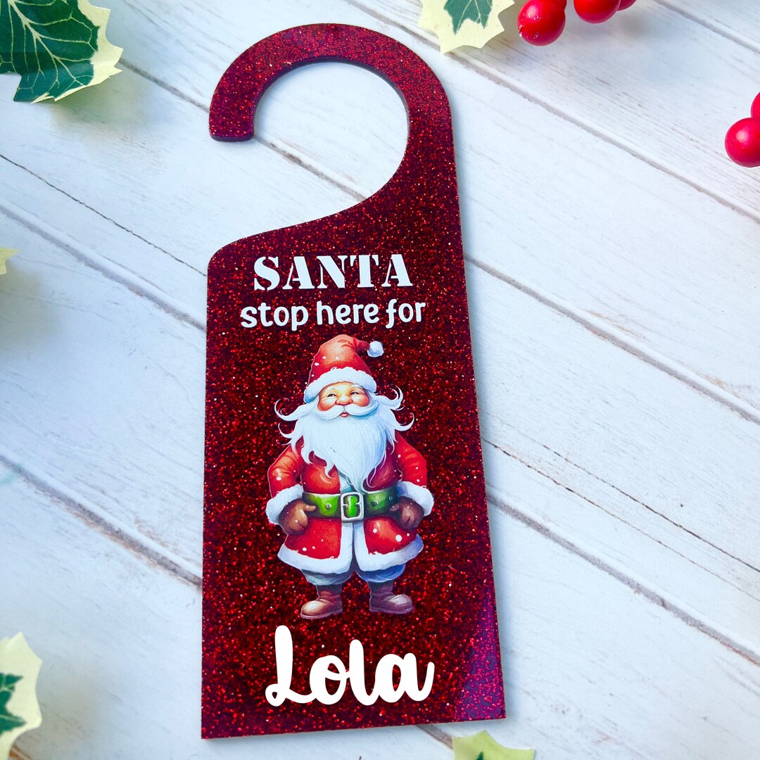 Personalised Santa Stop Here Door Sign Red Glitter Christmas - Etsy