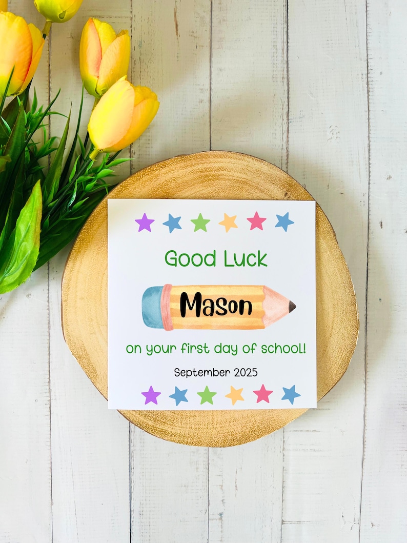 Personalised First Day of School Card: Rainbow Pencil Design - Etsy