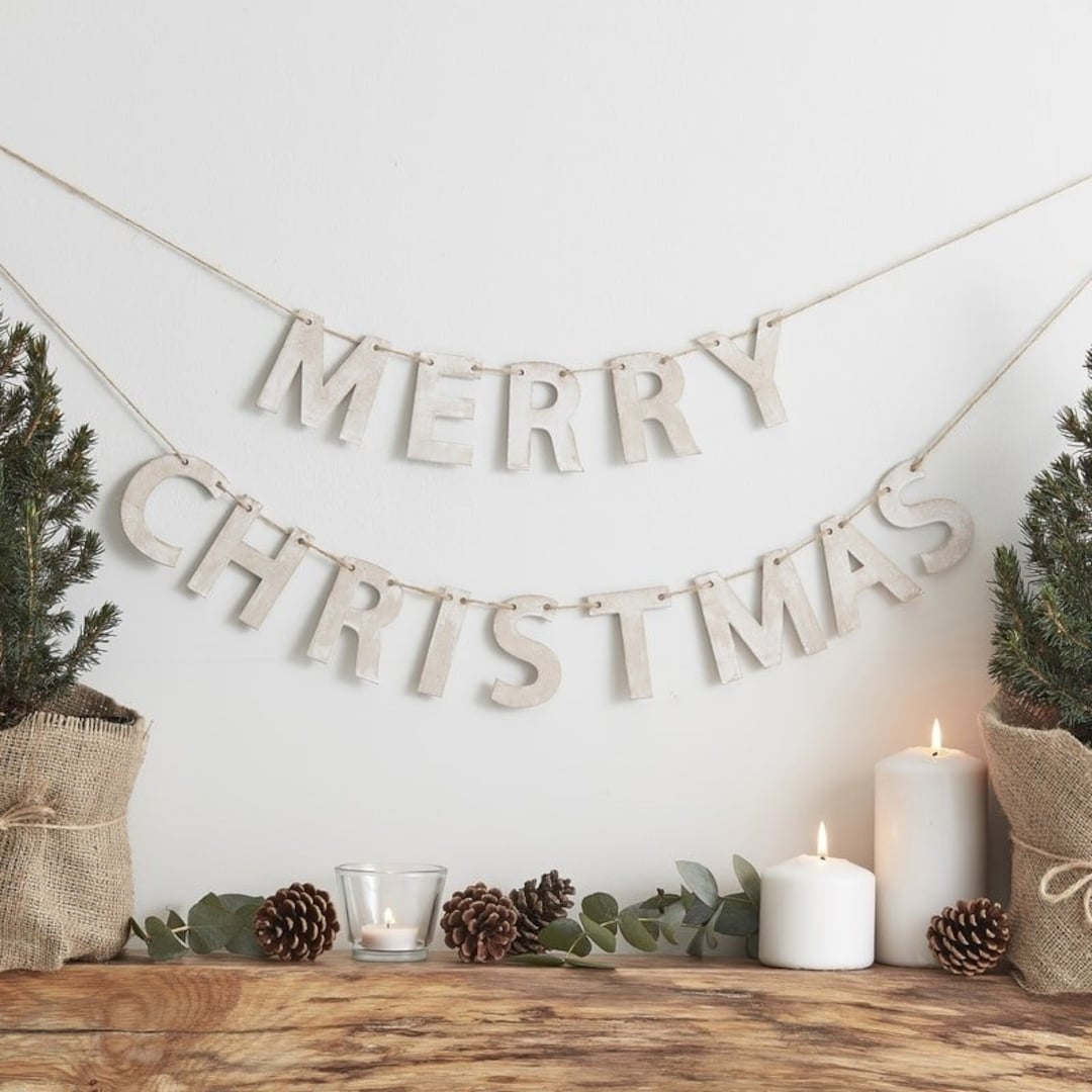 Wooden Merry Christmas Bunting, Rustic Christmas, Christmas Sign ...