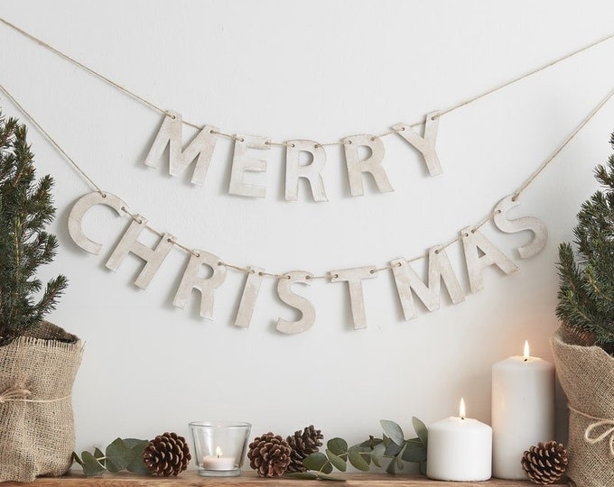 Wooden Merry Christmas Bunting, Rustic Christmas, Christmas Sign ...