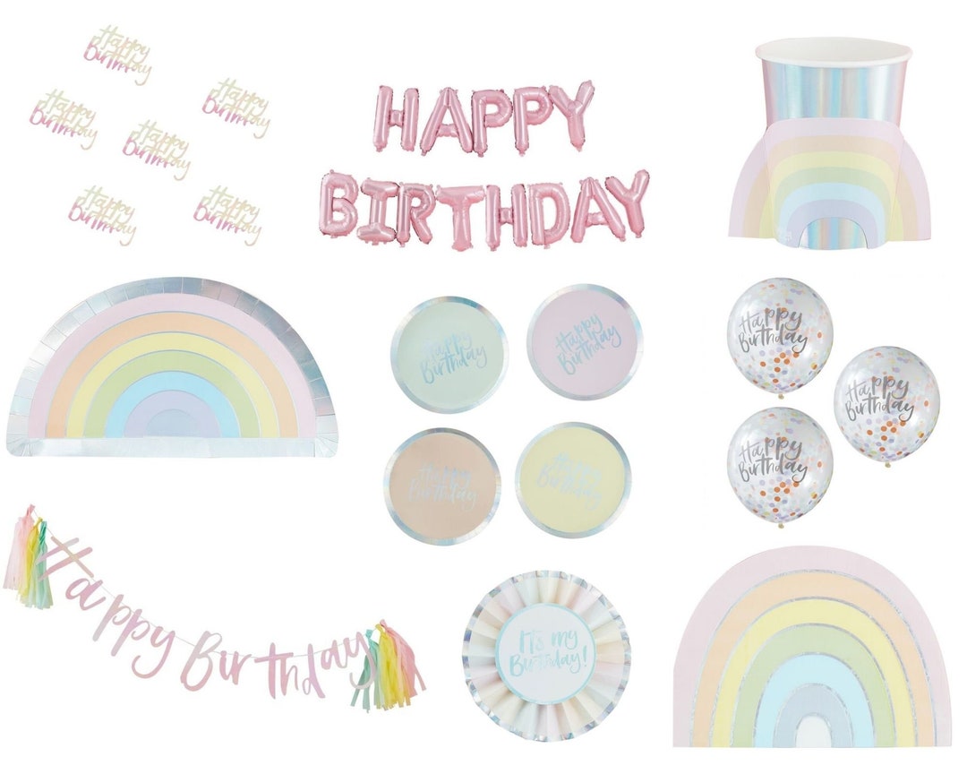 Pastel Rainbow Party Decorations, Pastel Party Plates, Rainbow Party ...