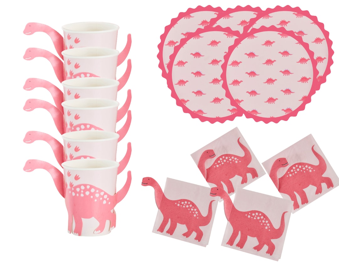 Pink Dinosaur Birthday Party Pack Kit 8 Guests, Dinosaur Party Pack ...