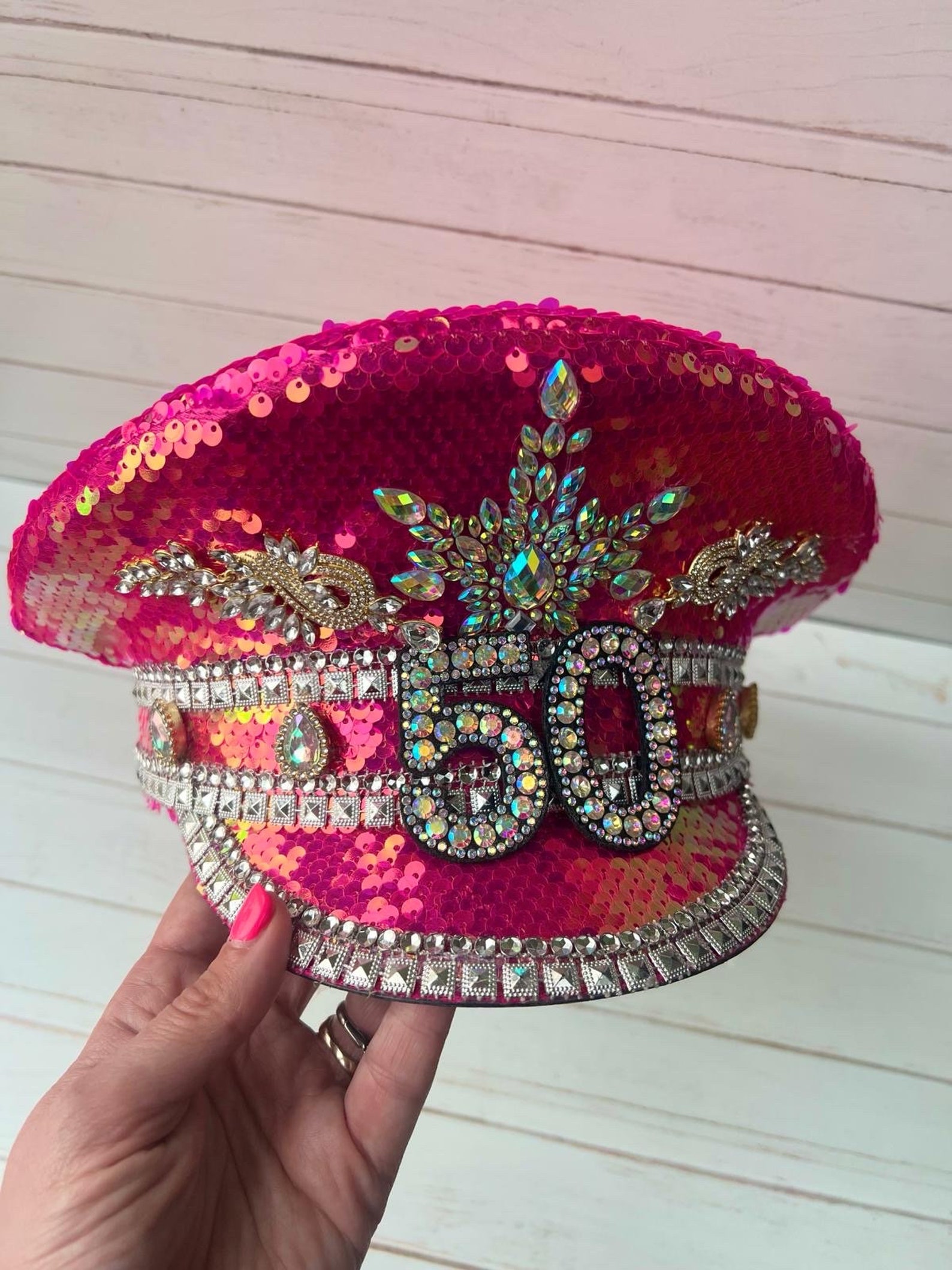 Pink Birthday Rhinestone Hat, Captain Hat, Birthday Hat, Milestone ...