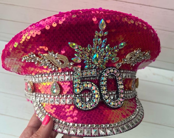 Pink Birthday Rhinestone Hat, Captain Hat, Birthday Hat, Milestone ...