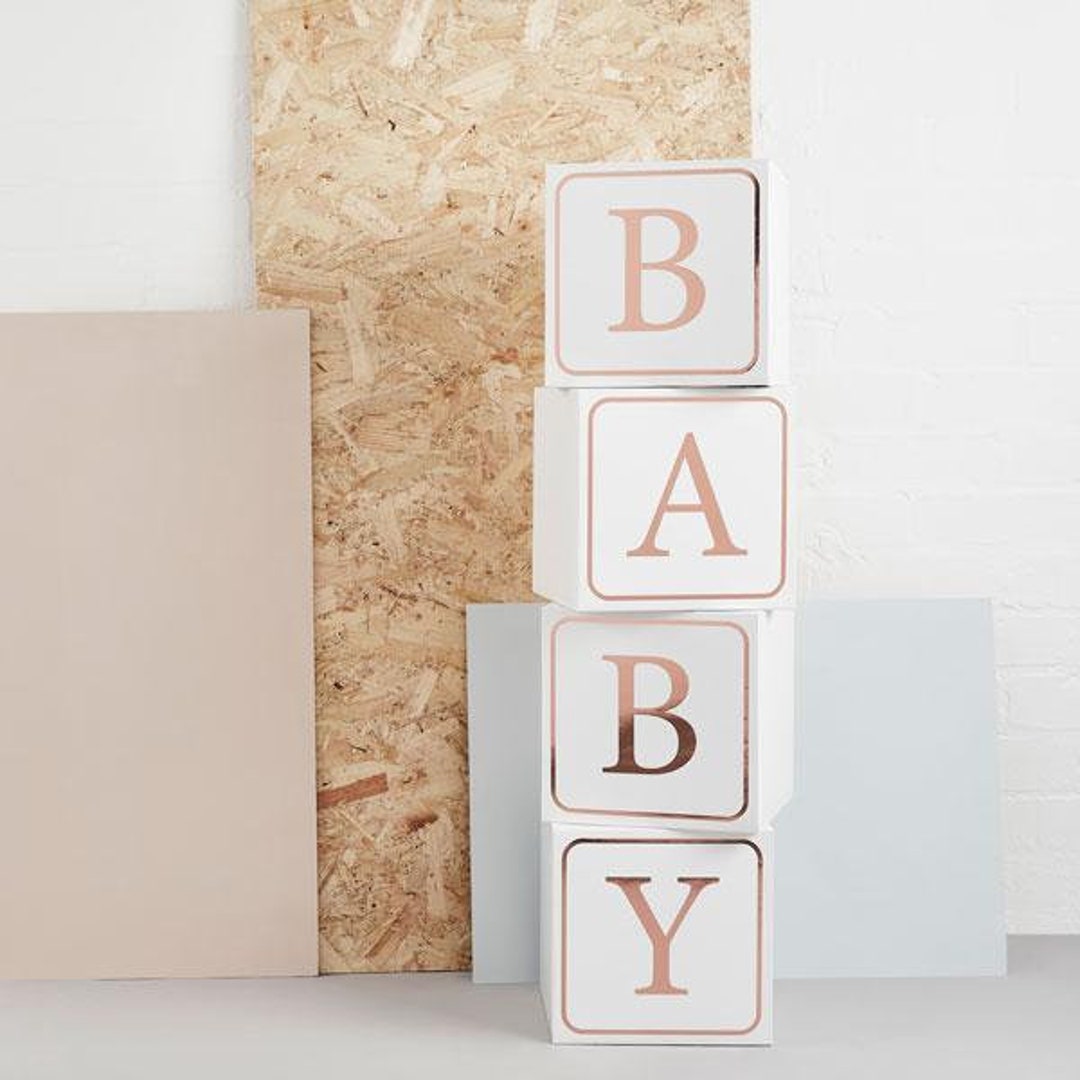 White Baby Shower Blocks, Baby Shower Decor, Baby Shower, Baby Shower ...