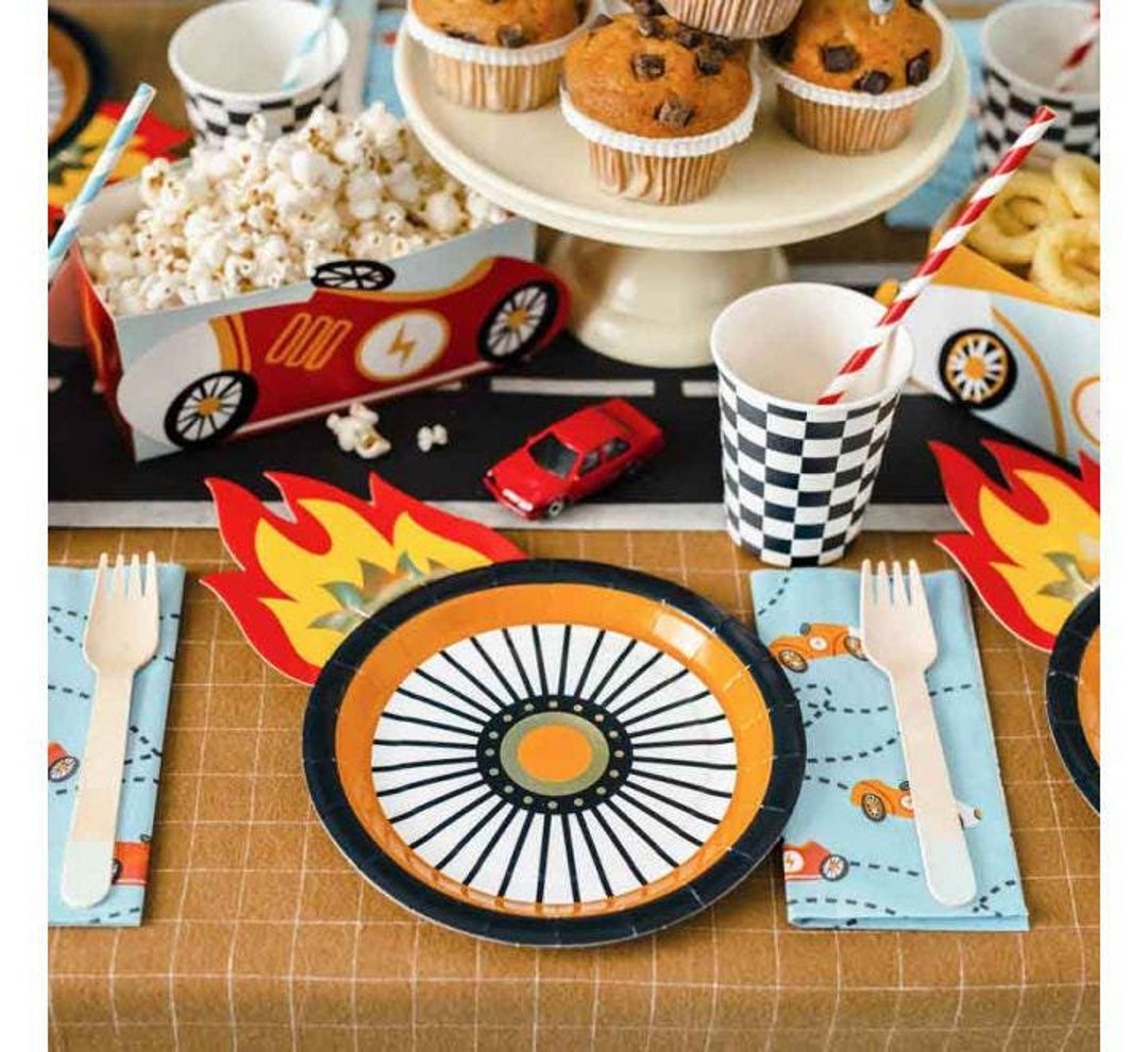 6 Racing Car Paper Plates, Wheel Shaped Plates, Two Fast Birthday, Fast ...