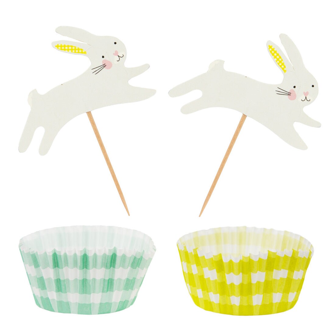 24 Bunny Rabbit Cupcake Cases & Toppers Set , Rabbit Cupcake Toppers ...
