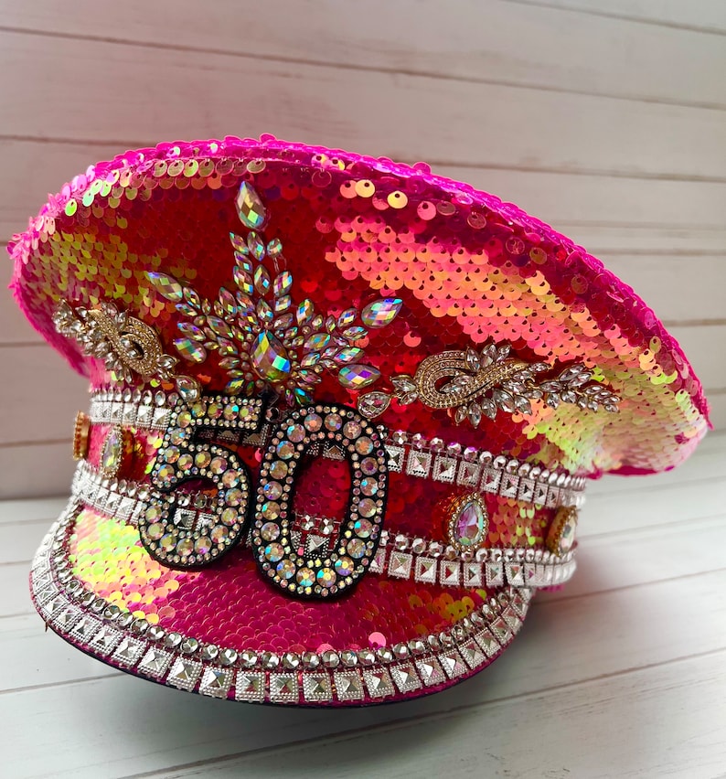 Pink Birthday Rhinestone Hat, Captain Hat, Birthday Hat, Milestone ...