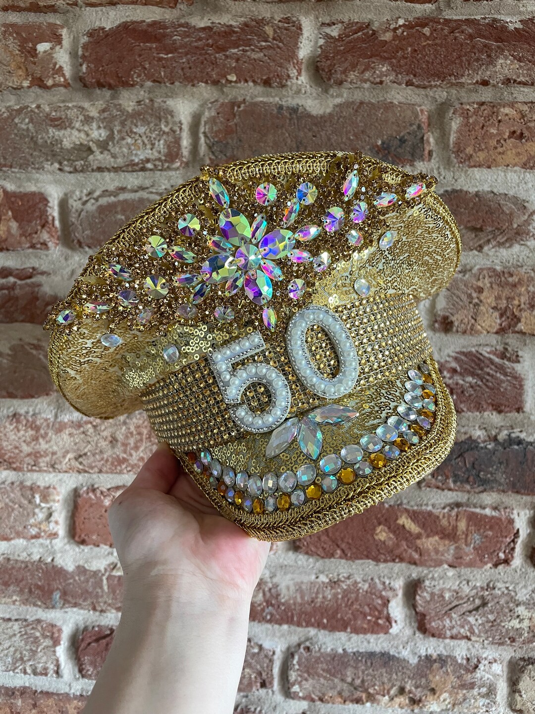Gold Birthday Rhinestone Hat, Captain Hat, Birthday Hat, Milestone ...